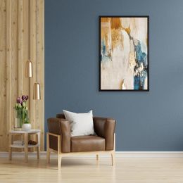 queence Leinwandbild &raquo;Abstrakt Beige und Gold&laquo; Abstrakt Abstrakte Kunst Modern mit einem Schattenfugenrahmen veredelt wei&szlig; Canvas, Holzrahmen B/H/T: 