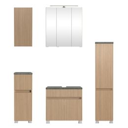 Welltime Badm&ouml;bel-Set &raquo;EIXO, 5tlg.-Set: Spiegelschrank, Unterbeckenschrank und Beim&ouml;bel&laquo; braun Holzwerkstoff B/H/T: 120cmcm x 200cmcm x 35cmcm, 