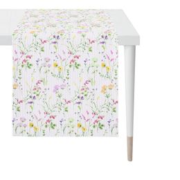 Apelt Tischl&auml;ufer &raquo;3105&laquo; verschiedene Fr&uuml;hlingsbl&uuml;her auf einem Streifen Obermaterial: 75% Baumwolle, 25% Polyester B/L: 48cm x 140cm