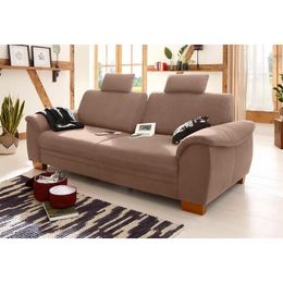 OTTO home 3,5-Sitzer &raquo;Husum&laquo; mit Sitztiefenverstellung, Kontrastnaht und Federkern braun Luxus-Microfaser mit Druck (100% Polyester);Luxus-Microfaser 