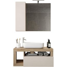 Welltime Badm&ouml;bel-Set &raquo;Hamburg, Badezimmerset 2tlg. Breite 92 cm, Badm&ouml;bel, Waschtisch inkl.&laquo; Spar-Set, 2 Stk. tlg. wei&szlig; Holzwerkstoff B/H/T: 92cmcm x