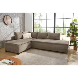 Jockenh&ouml;fer Ecksofa &raquo;Madrid L-Form, B: 306 cm, Liegefl. 180x200 cm, Dauerschl&auml;fer&laquo; mit Bettfuntkion, Bettkasten, Topper & Regal, Boxspringbettaufbau grau Korpus: 