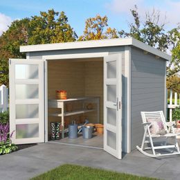 Lasita Maja Gartenhaus &raquo;Zambezi 4&laquo; Blockbohlenhaus 28mm grau Massivholz ohne Fu&szlig;boden, ohne Dacheindeckung