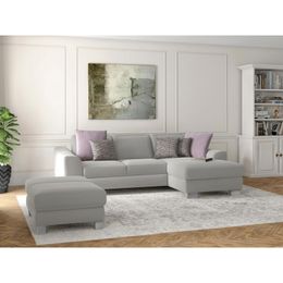 Sit & More sit&more Ecksofa &raquo;Dundee L-Form&laquo; mit Federkern und Edelstahlf&uuml;&szlig;en, wahlweise mit Kopfteilverstellung silber B/H/T: 264cm x 86cm x 175cm, Struktur, 
