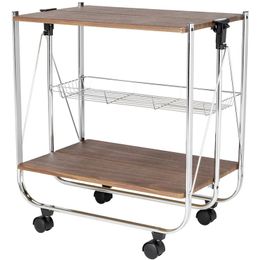 Wenko Servierwagen &raquo;Modell Dinett Deluxe&laquo; K&uuml;chenwagen mit 2 Ablagen und Korb, 4 Rollen, zusammenklappbar braun MDF B/H/T: 68cm x 70cm x 41cm