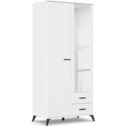 Rauch Dreht&uuml;renschrank &raquo;Lucena&laquo; mit schr&auml;g ausgestellten F&uuml;&szlig;en im Monochrom-Stil, mit Spiegel wei&szlig; Holzwerkstoff B/H/T: 95cm x 203cm x 54cm