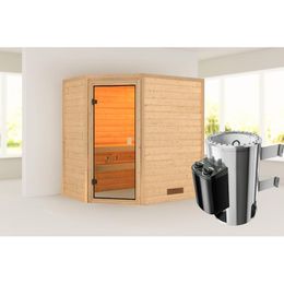Karibu Sauna &raquo;"Juli" mit bronzierter T&uuml;r, naturbelassen&laquo; aus hochwertiger nordischer Fichte beige Saunaofen, integrierte Steuerung, 230 kW