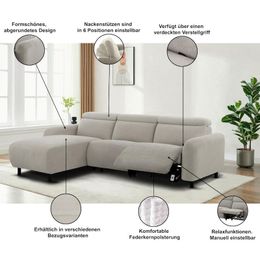 OTTO home Ecksofa &raquo;SKAANE Lederoptik, L-Form, 274 cm, manuelle/elektrische Relaxfunktion,&laquo; rundes Design, Kopfteilverstellung, Federkernpolsterung 