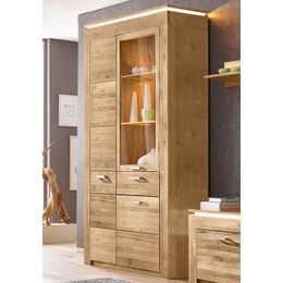 VOGL M&ouml;belfabrik Vitrine H&ouml;he 209 cm, Breite 122 cm mit viel Stauraum, teilmassiv braun Wildeiche Teilmassiv, B/H/T: 122cm x 207cm x 40cm, Schubladen: