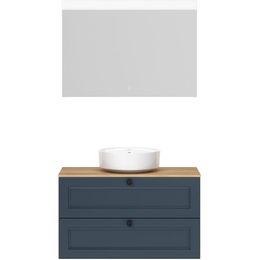 Nobilia Badm&ouml;bel-Set &raquo;Cascada&laquo; Set, inkl. Aufsatzwaschbecken und beleuchtetem Spiegel mit Touch-Sensor, 2 Stk. tlg. blau B/H/T: 100cmcm x 184cmcm x 