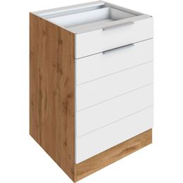KOCHSTATION Unterschrank &raquo;KS-Luhe&laquo; 60 cm breit, hochwertige MDF-Fronten mit waagerechter Lisene wei&szlig; MDF wotaneiche, B/H/T: 60cm x 82cm x 60cm, 