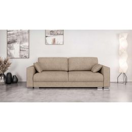 Home Affaire 3-Sitzer &raquo;Stevinson Schlafsofa mit Bettkasten, Ma&szlig;e B/H/T: 229/87/97 cm&laquo; mit Wellenunterfederung, 2 R&uuml;ckenkissen und 2 Zierkissen beige 