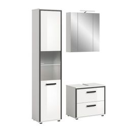 Welltime Badm&ouml;bel-Set &raquo;KAJO, 3-tlg. Badkombination, wei&szlig; hochglanz, inkl. Beleuchtung&laquo; Set, Set, best. aus: Hochschrank, WBU, Spiegelschrank, 