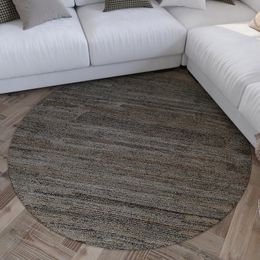 Wecon Home Teppich &raquo;Hamptons EIGHTEEN&laquo; rund 15 mm H&ouml;he Kurzflor, Wohnzimmer, Schlafzimmer, elegant, robust, Streifen Design grau Polyester &Oslash; 180cm 1 