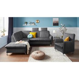 Quelle mit Federkern, zwei Kopfst&uuml;tzen und wahlweise mit Schlaffunktion grau B/H/T: 236cm x 93cm x 214cm, Luxus-Microfaser ALTARA NUBUCK , Ottomane links, 