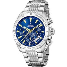 Festina Herren Chronograph &raquo;Timeless Chronograph&laquo; Armbanduhr, Quarzuhr, Herrenuhr, Stoppfunktion, Edelstahlarmband silber Einheitsgr&ouml;&szlig;e