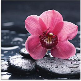 Artland Glasbild &raquo;Stillleben mit Kiesel und einer Orchidee&laquo; Blumen 1 Stk. tlg. in verschiedenen Gr&ouml;&szlig;en pink B/H/T: 30cm x 30cm, Glasbild Blumen, 1 Stk.