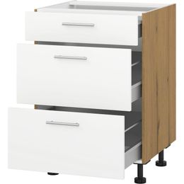 KOCHSTATION Herdumbauschrank &raquo;"KS-Scafa"&laquo; Breite 60 cm, mit zwei Ausz&uuml;gen und einem Schubkasten wei&szlig; eiche astig, B/H/T: 60cm x 75cm x 56cm, 