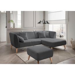 Home Affaire Ecksofa &raquo;Lazio modern und bequem, schmale Armlehnen, tolle Detailverarbeitung&laquo; Holzfu&szlig;farbe w&auml;hlbar, inkl. 4x Zierkissen grau 100% 