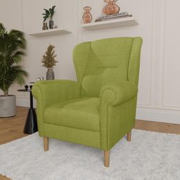Home Affaire Ohrensessel &raquo;OSTIANO B/T/H: 80/82/98 cm, Sessel&laquo; Einzelst&uuml;ck, dicke geschwungene Armlehnen, uni und kariert gr&uuml;n 92% Polyester, 8% Nylon 