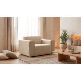 OTTO home Loveseat &raquo;Avelin, 1.5 Sitzer, 140 cm, Chenille, Struktur-Boucle&laquo; mit Wellenunterfederung, Kedernaht, bodentief, Skandi-Design beige 100% 