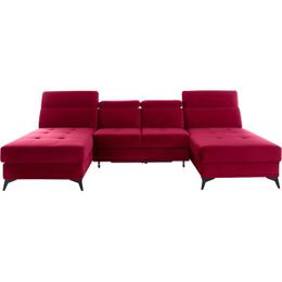 OTTO home Wohnlandschaft &raquo;Cardiz U-Form&laquo; inkl.Kopfteilverstellung und Federkern wahlweise mit Schlaffunktion rot Webstoff (100% Polyester);Luxus-