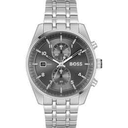 BOSS Herren BOSS Chronograph &raquo;SKYTRAVELLER&laquo; Quarzuhr, Armbanduhr, Herrenuhr, Edelstahlarmband, analog, Tag silber Einheitsgr&ouml;&szlig;e