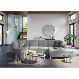 Sit & More sit&more Wohnlandschaft &raquo;Latigo U-Form&laquo; mit Mega-Recamiere, wahlweise mit Schlaffunktion und Bettkasten grau B/H/T: 346cm x 201cm, Luxus-Microfaser,