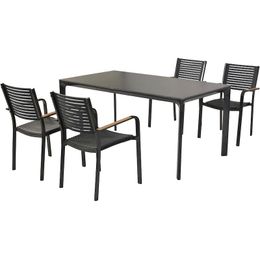 Merxx Garten-Essgruppe &raquo;&raquo;Paliano&laquo;&laquo; Set, 5 Stk. tlg. Applikationen, Armlehnen und Tischplatte aus Kunststoff in Holzoptik grau Kunststoff, Stahl 