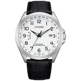 Citizen Herren Funkuhr Armbanduhr, Herrenuhr, Solar, Lederarmband, Saphirglas, Datum schwarz Einheitsgr&ouml;&szlig;e