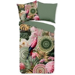 HIP Wendebettw&auml;sche &raquo;Palay&laquo; 2 Stk. Satin, Rei&szlig;verschluss, Wendeoptik, Mandala, Bl&auml;tter, gr&uuml;n gr&uuml;n Renforc&eacute;, Obermaterial: 100% Baumwolle B/L: 135cm x 