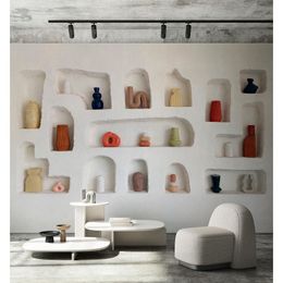 Livingwalls living walls Vliestapete &raquo;Tapete in Nischen-Optik Creme Beige 3D-Effekt&laquo; matt glatt Vlies B/L: 2,7m x 4m, Rollen: 1