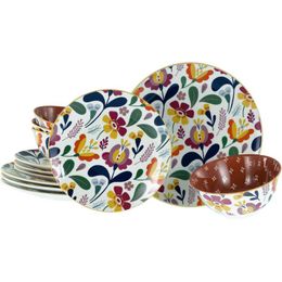 Creatable Teller-Set &raquo;Folklore Bunt, Teller Set 12-tlg&laquo; Blumenmotive bunt Steinzeug 12 Stk.