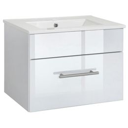 Welltime Waschtisch &raquo;Trento Light mit Keramik-Auflagebecken&laquo; 1 feste Blende und 1 Auszug, Breite: 61cm, Wei&szlig; Hochglanz wei&szlig; Holzwerkstoff, Keramik 