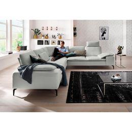 W.Schillig Ecksofa &raquo;valentinoo, Designsofa, elegant und bequem, L-Form&laquo; mit Sitztiefenverstellung, Breite 318 cm grau Longlife Xtra-Leder Z73: 