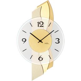 AMS Unisex AMS Wanduhr &raquo;W9669&laquo; Made in Germany,Holz,Wohnzimmer,Esszimmer,K&uuml;che,Arbeitszimmer,Flur grau B/H/L: 27cm x 6cm x 47cm