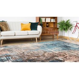 Arte Espina Teppich &raquo;Indiana 300&laquo; rechteckig 10 mm H&ouml;he Vintage-Look, Verst&auml;rkung durch Canvasr&uuml;cken,Fu&szlig;bodenheizung geeignet blau Baumwolle B : 80cm 1 Stk., 10mm