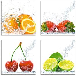 Artland Leinwandbild &raquo;Fr&uuml;chte mit Spritzwasser&laquo; Lebensmittel 4 Stk. tlg. 4er Set, verschiedene Gr&ouml;&szlig;en bunt Leinwand, MDF B/H/T: 40cm x 40cm, Leinwandbild 