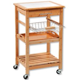 Kesper K&uuml;chenwagen &raquo;Servierwagen&laquo; 1 Stk. tlg. Abdeckplatte aus hitzebest&auml;ndigen Fliesen braun Bambus B/H/T: 48cm x 81cm x 38cm