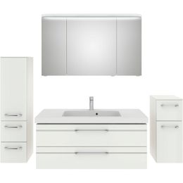 Badm&ouml;bel-Set &raquo;Balto Sprint 4-teilig, Mineralmarmor-Waschtisch mit LED-Spiegelschrank&laquo; 5 Stk. tlg. wei&szlig; Holzwerkstoff B/H/T: 183cmcm x 200cmcm x 