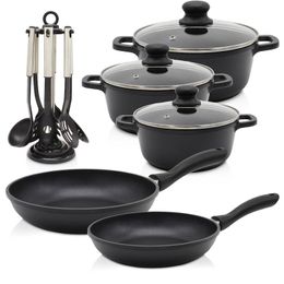 Kr&uuml;ger Topf-Set &raquo;Aluguss Topf-/ Pfannenset LEIPZIG inkl. K&uuml;chenhelfern, 15 tlg.&laquo; Set, Fleischtopf 16+20+24 cm, Pfanne flach 20+28 cm, 7 tlg. K&uuml;chenhelferset,
