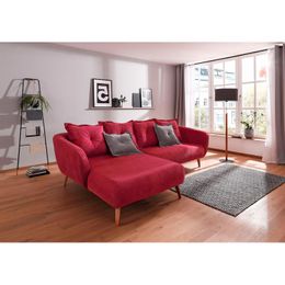 Home Affaire Ecksofa &raquo;Baggio formsch&ouml;ne Polsterecke, bequem, Breite 277cm, L-Form&laquo; Zierkissen inklusive rot B/H/T: 277cm x 80cm x 162cm, Struktur, 
