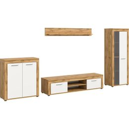 OTTO home Wohnwand &raquo;AOSTA, Breite 330cm, 4-teilige Wohn-Kombination&laquo; bestehend aus: Highboard, Lowboard, Wandboard, Vitrine, 4 Stk. tlg. wei&szlig; 