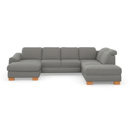 Sit & More sit&more Wohnlandschaft &raquo;Dundee U-Form&laquo; mit Federkern und Massivholzf&uuml;&szlig;en, wahlweise mit Kopfteilverstellung grau B/H/T: 338cm x 86cm x 219cm, 