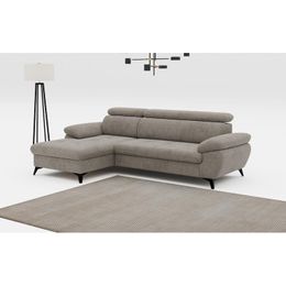 COTTA Ecksofa &raquo;Hudson L-Form, B: 261 cm&laquo; mit Kopfteilverstellung, optional Schlaffunktion & Bettkasten grau B/H/T: 261cm x 166cm, Struktur fein, 