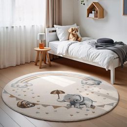 Villeroy & Boch Kinderteppich &raquo;Walk like an Elephant Rainbow Teppich&laquo; rund 9 mm H&ouml;he Spielteppich weich, Kinderzimmer, Boho Kids Spielunterlage, Tieremotiv 