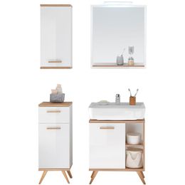 Badm&ouml;bel-Set &raquo;Quickset 4-teilig, Waschbeckenunterschrank mit LED-Spiegel&laquo; 5 Stk. tlg. wei&szlig; Glas, Holzwerkstoff B/H/T: 96cmcm x 33cmcm