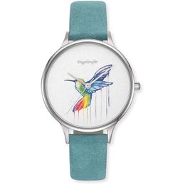 Engelsrufer Damen Quarzuhr &raquo;Paradise Colibri&laquo; Armbanduhr, Damenuhr, Lederarmband, analog Einheitsgr&ouml;&szlig;e