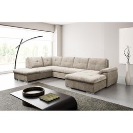 WERK2 Wohnlandschaft &raquo;Arena, B/T: 339/220 cm breit, moderner, einladender Sitzkomfort&laquo; mit Schlaffunktion und Bettkasten, U-Form beige 100% Polyester 