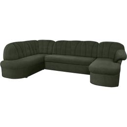 DOMO collection Wohnlandschaft &raquo;Pegnitz, zeitlos&modern, elegante R&uuml;ckensteppung, Breite 292cm, U-Form&laquo; wahlweise mit Bettfunktion gr&uuml;n 100% Polyester